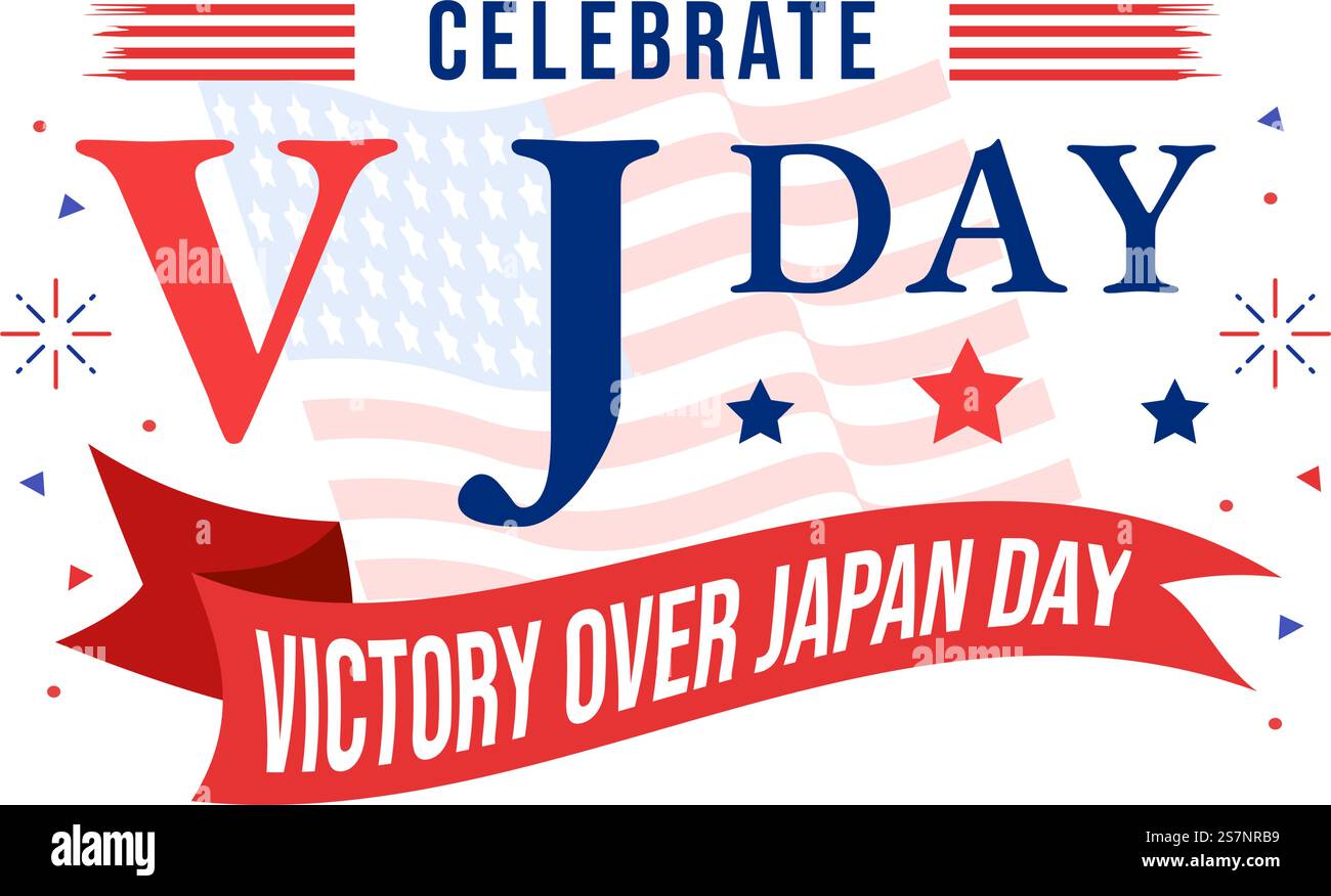 VJ Victory Over Japan Day Celebrate Vector Illustration with United ...
