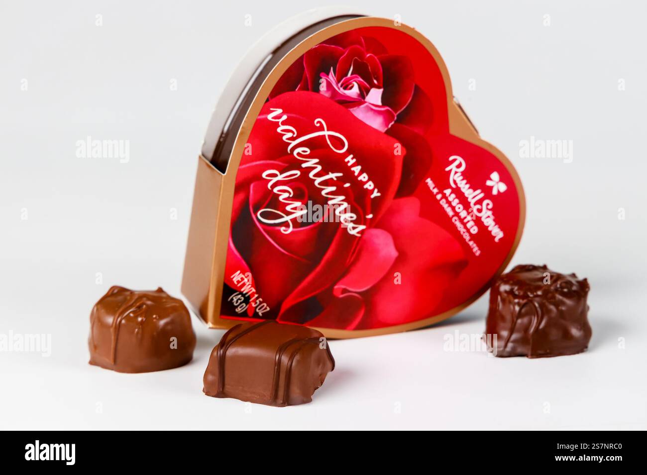 Heart-shaped chocolate box with assorted candies for Valentines Day ...