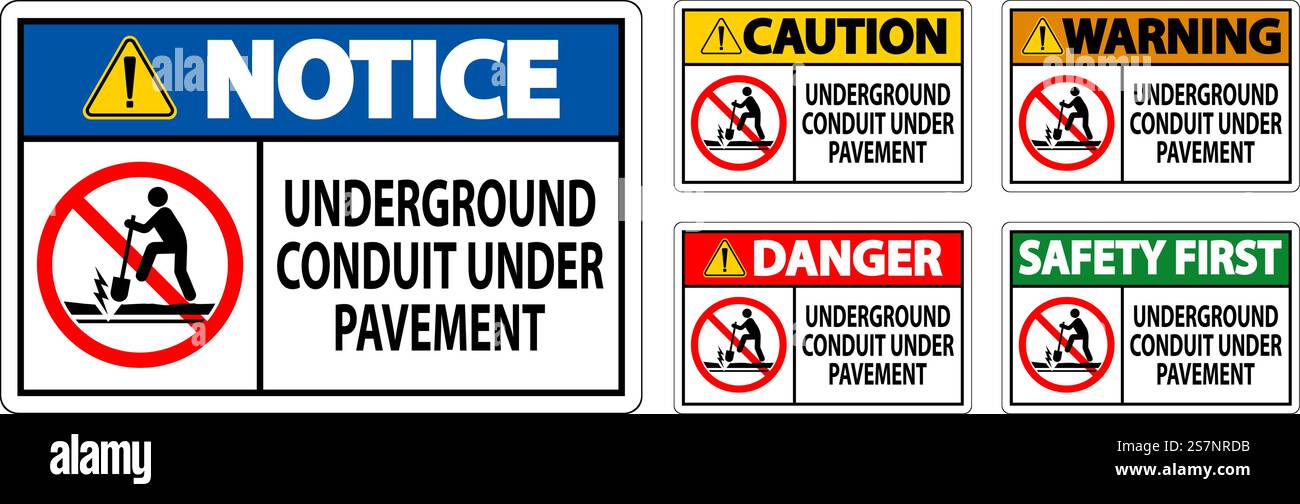 Danger Sign, Underground Conduit Under Pavement Stock Vector Image ...