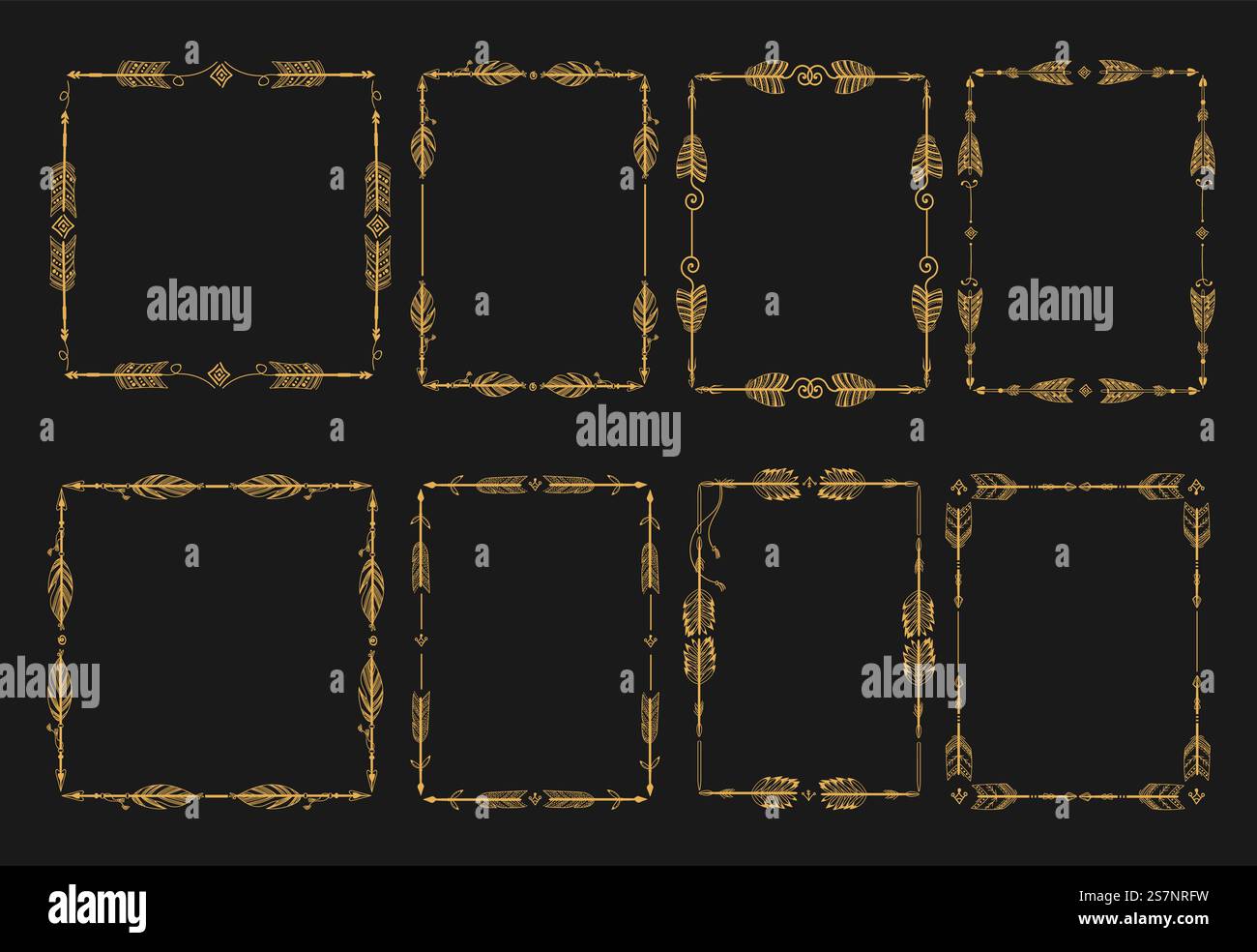 Golden arrows frames. Tribal native Indian elements. Decorative Boho ...