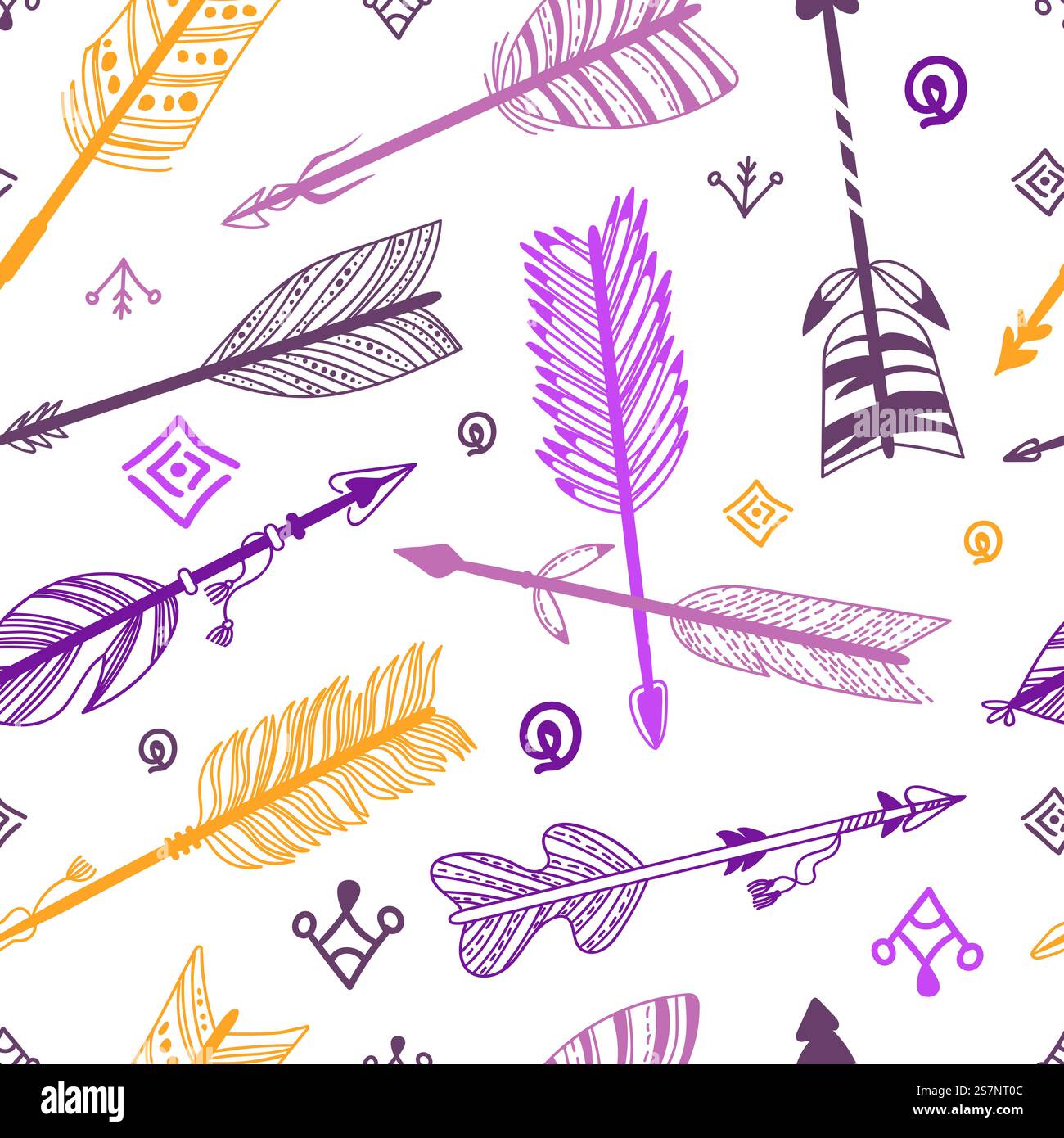 Tribal arrows seamless pattern. Boho ethnic longbow elements. Repeated print doodle style ...
