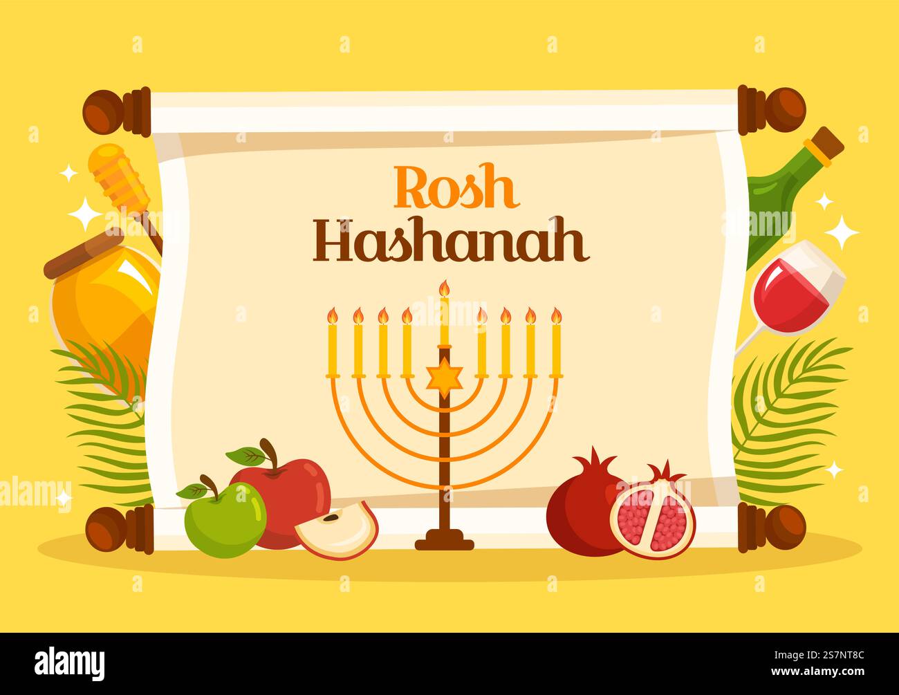 Happy Rosh Hashanah Vector Illustration of Jewish New Year Holiday with ...