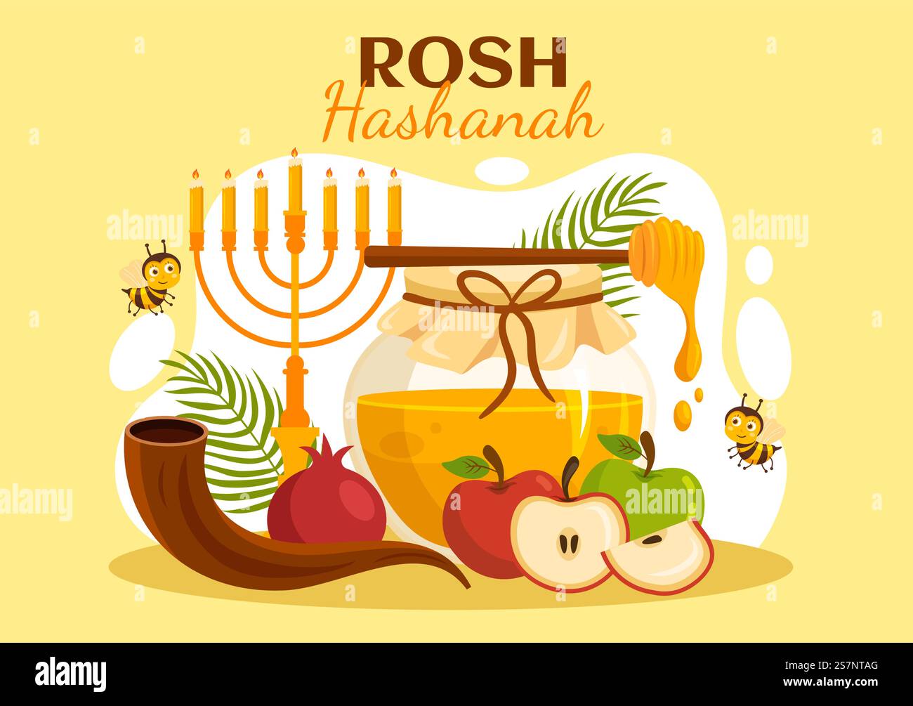 Happy Rosh Hashanah Vector Illustration of Jewish New Year Holiday with Apple, Pomegranate ...
