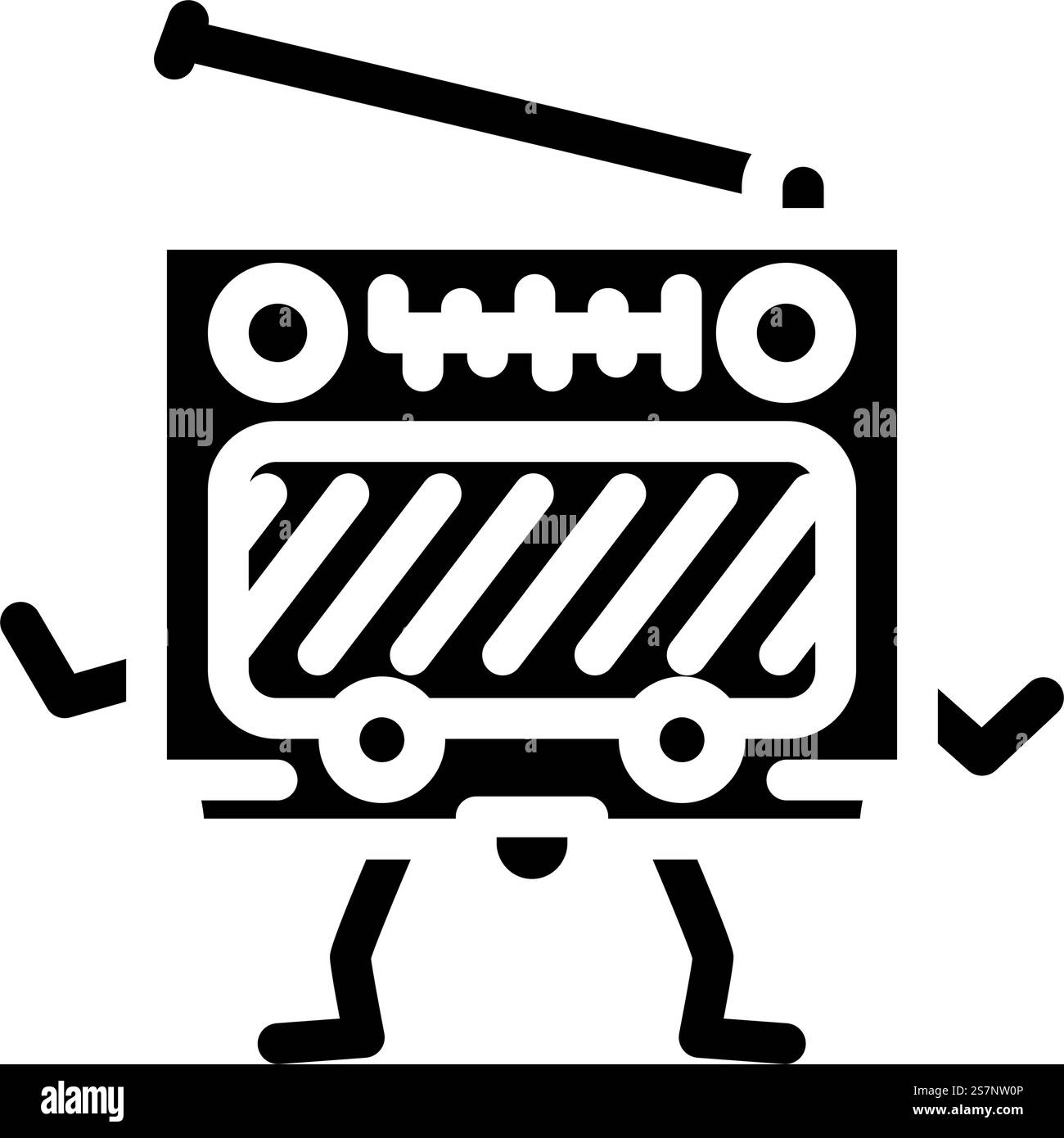 retro radio character music glyph icon vector. retro radio character ...