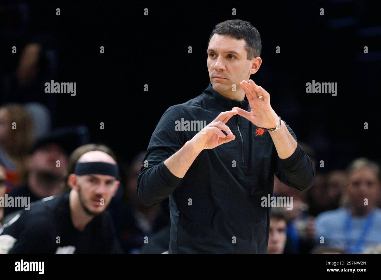 Oklahoma City Thunder coach Mark Daigneault calls a timeout during the ...