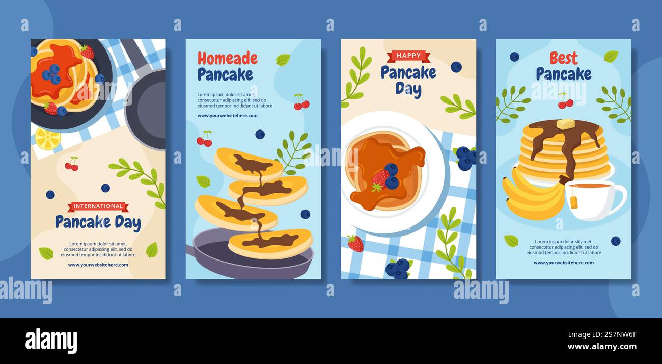 Pancake Day Social Media Stories Flat Cartoon Hand Drawn Templates ...