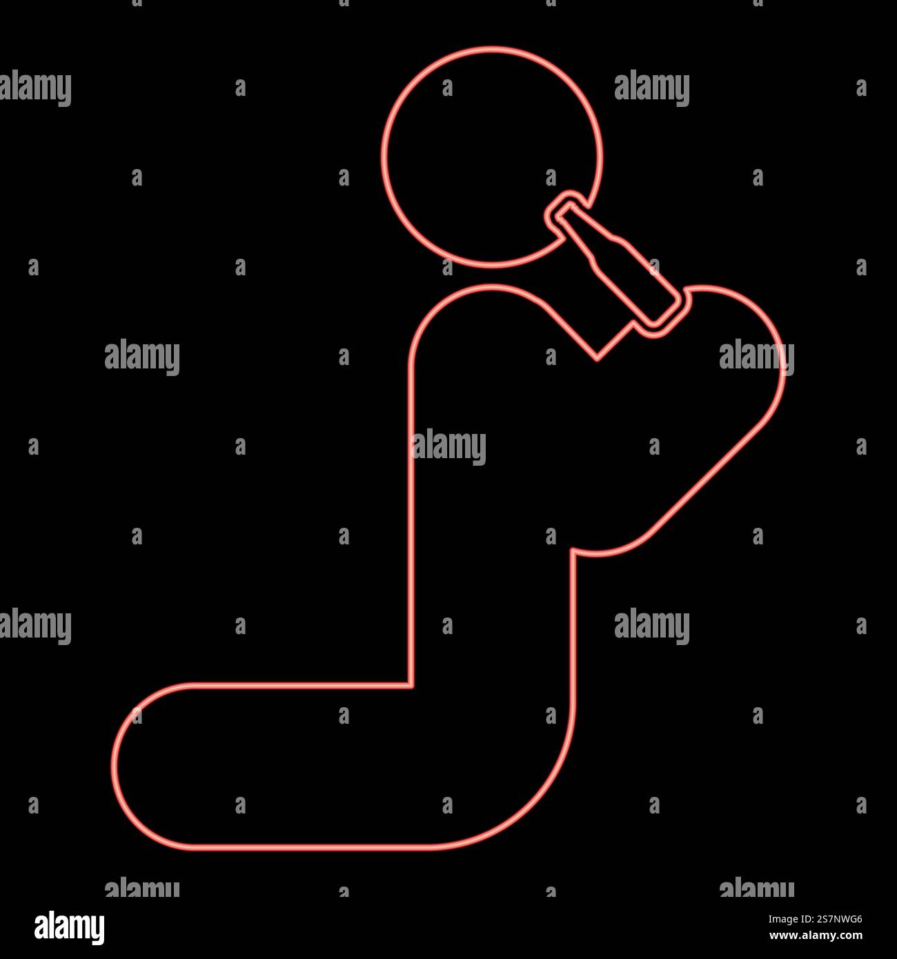 Neon man human drinking water alcohol beer from bottle knight position ...