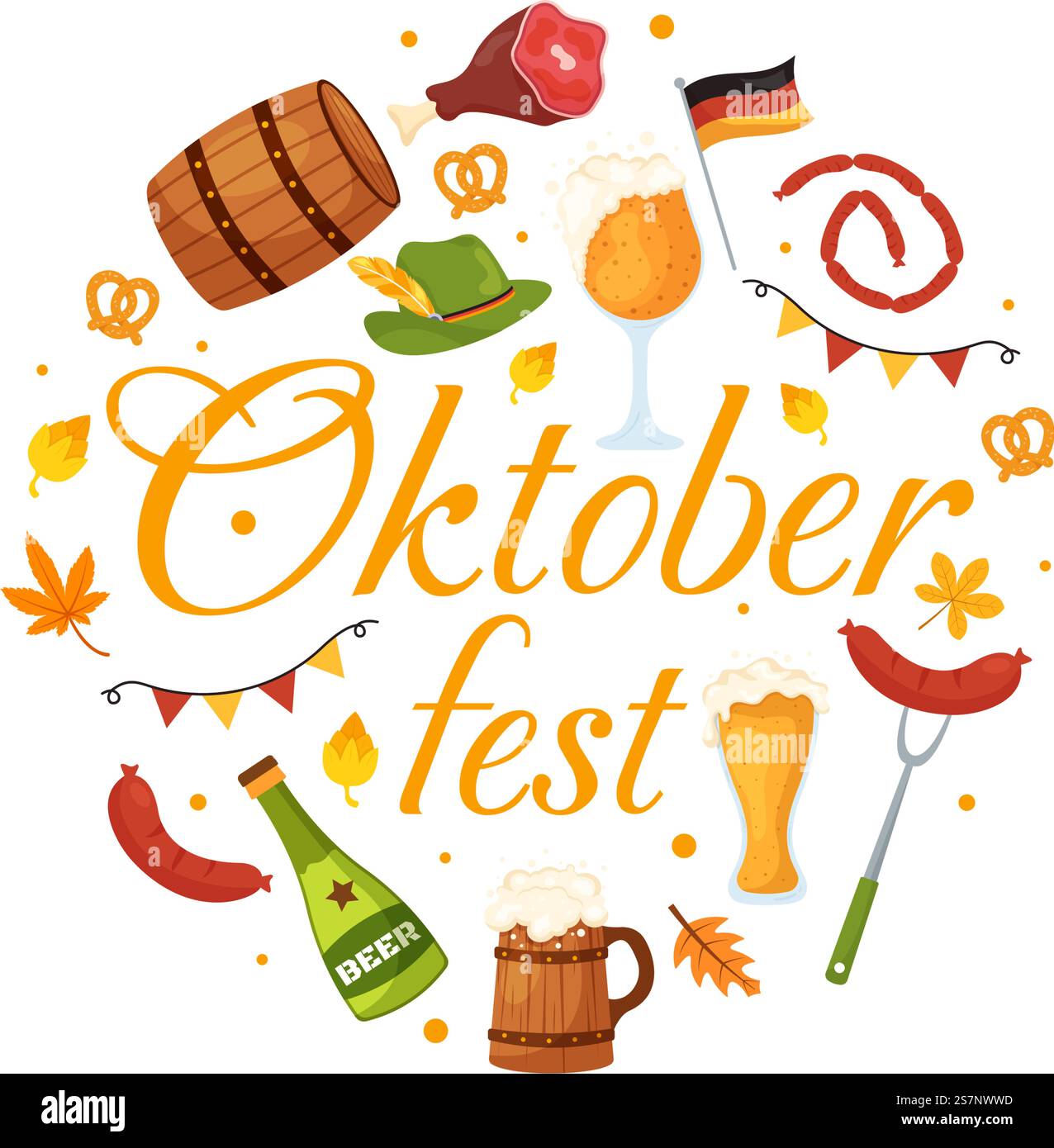 Happy Oktoberfest Party Festival Vector Illustration with Beer, Sausage ...