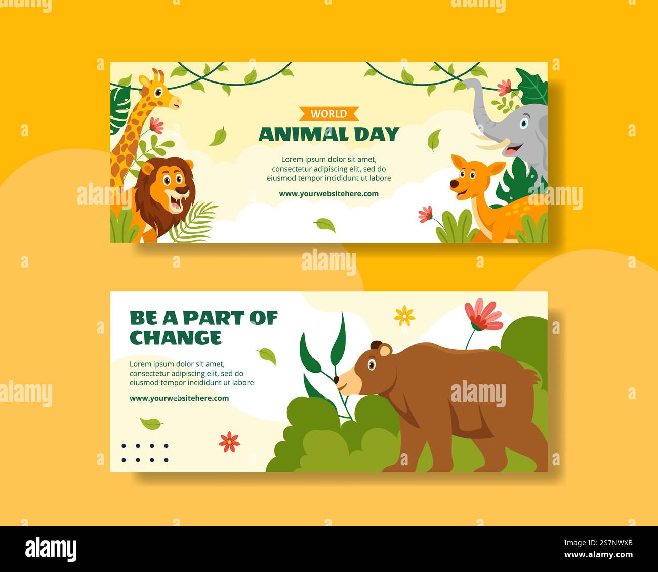 World Animal Day Horizontal Banner Flat Cartoon Hand Drawn Templates ...