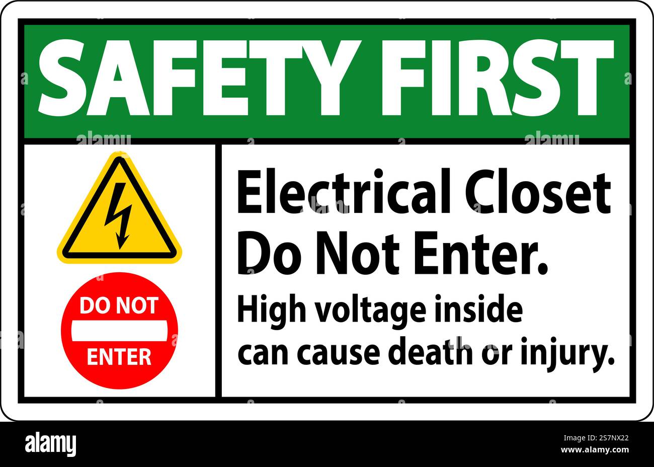 Safety First Sign Electrical Closet - Do Not Enter. High Voltage Inside ...