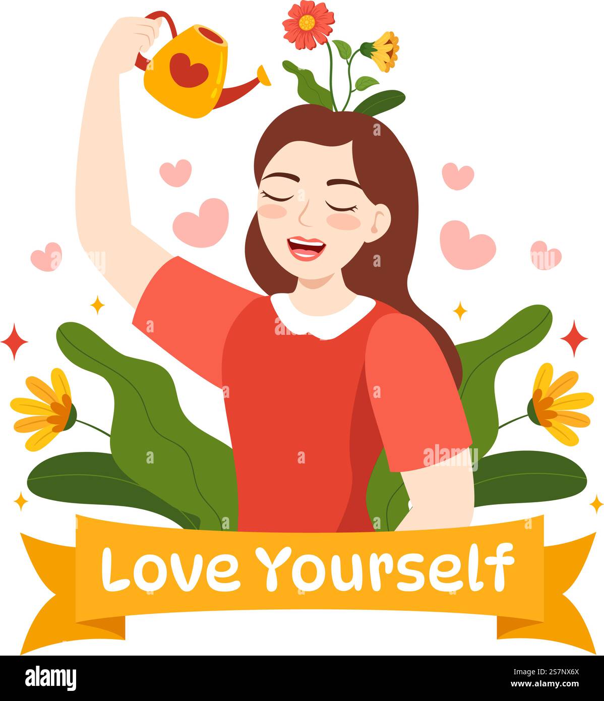 Self Love Vector Illustration with Women Love Yourself, Relaxation ...