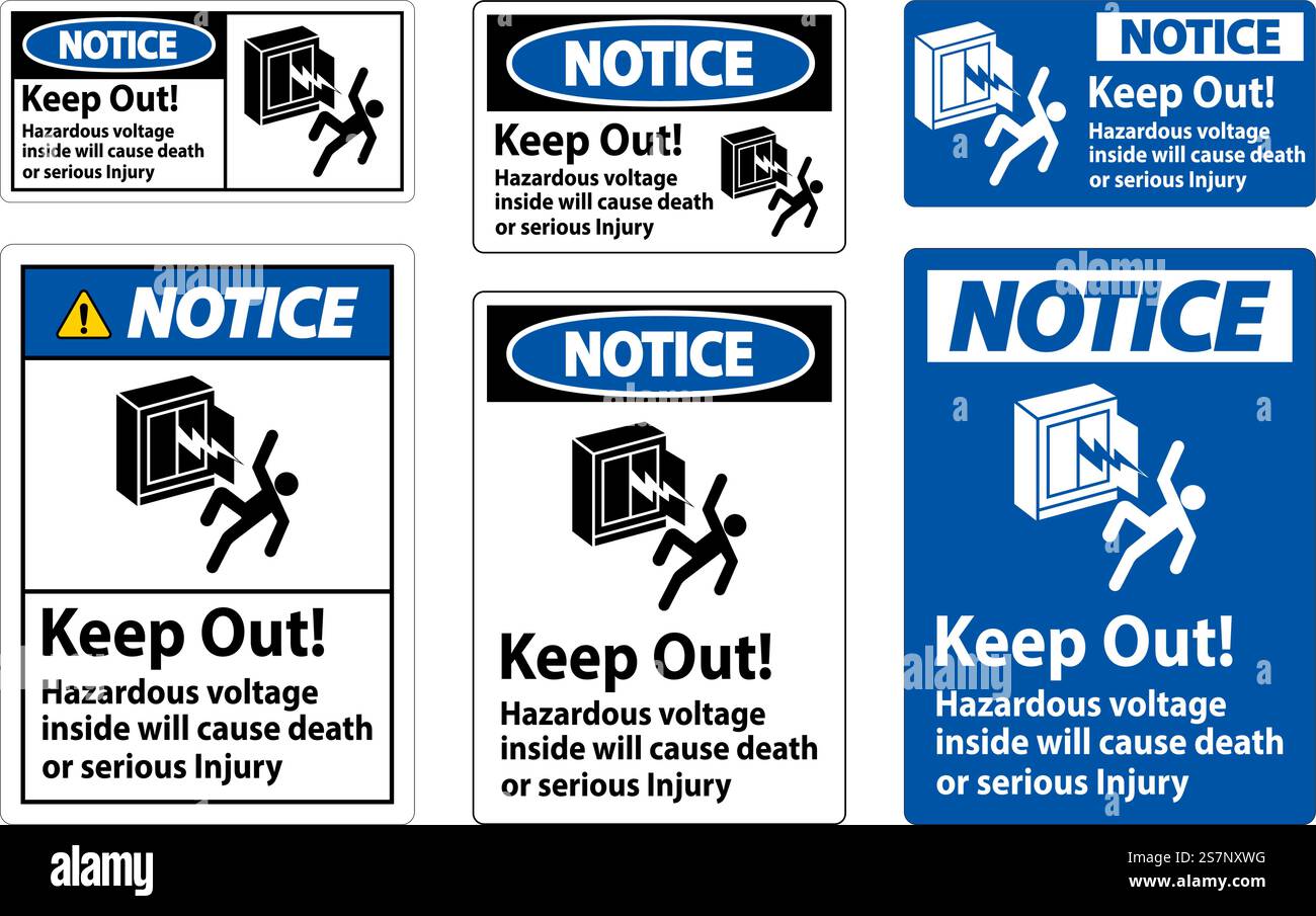 Notice Sign Keep Out! Hazardous Voltage Inside, Will Cause Death Or Serious Injury Stock Vector ...