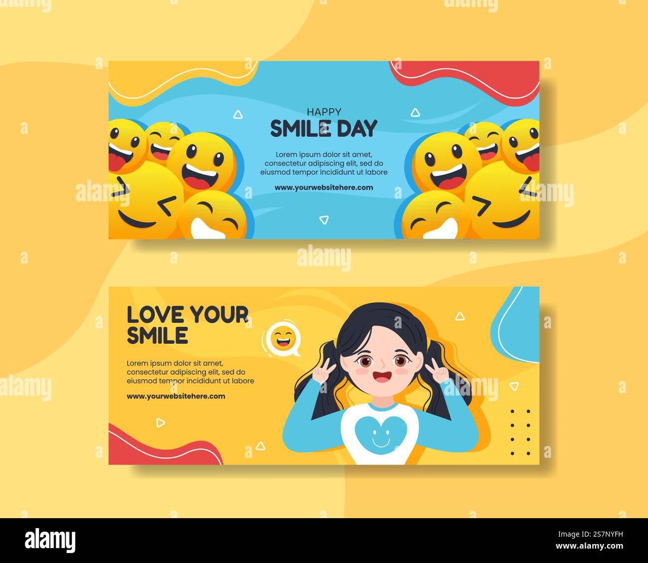 Smile Day Horizontal Banner Flat Cartoon Hand Drawn Templates ...