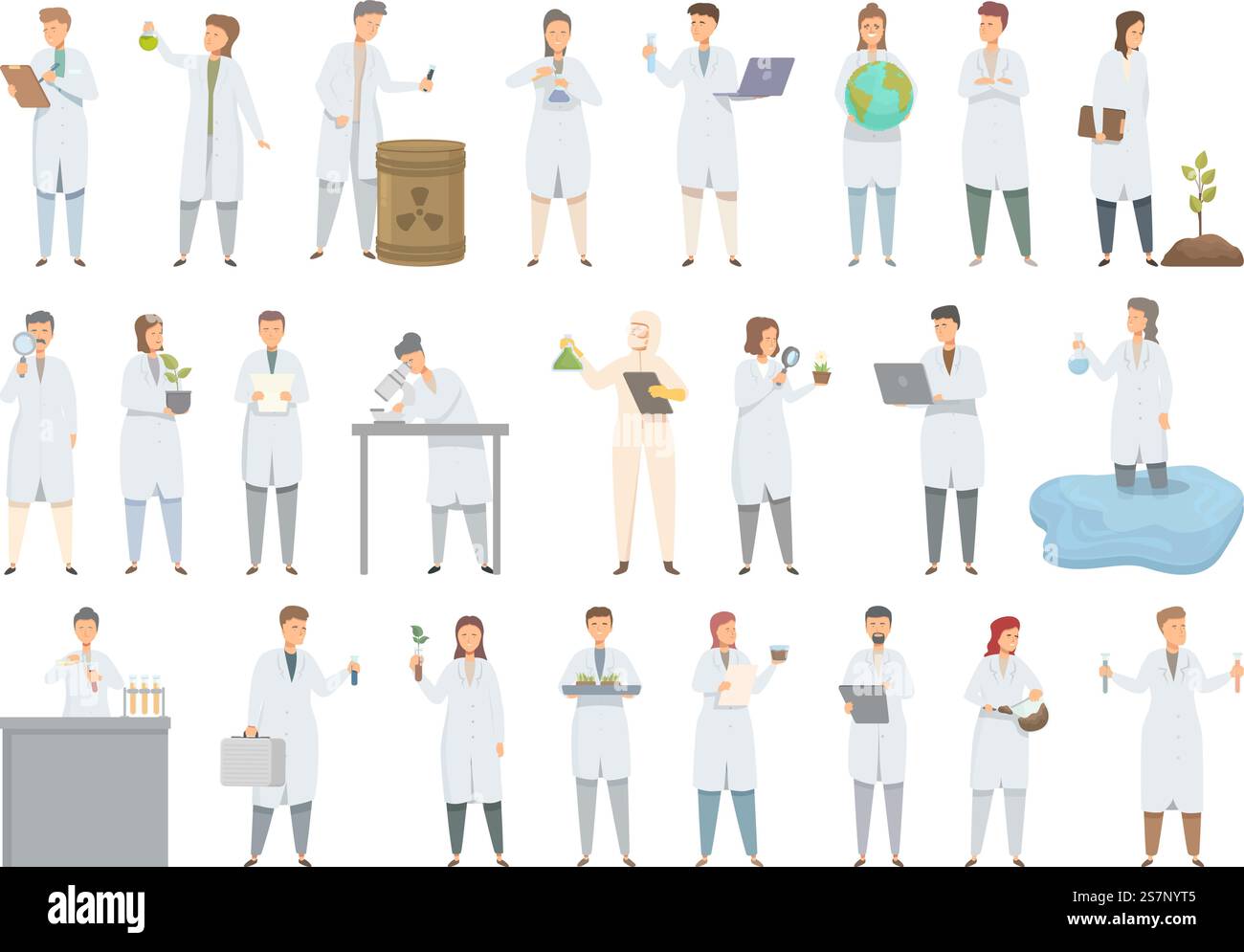Environmental scientist icons set cartoon vector. Science medicine ...