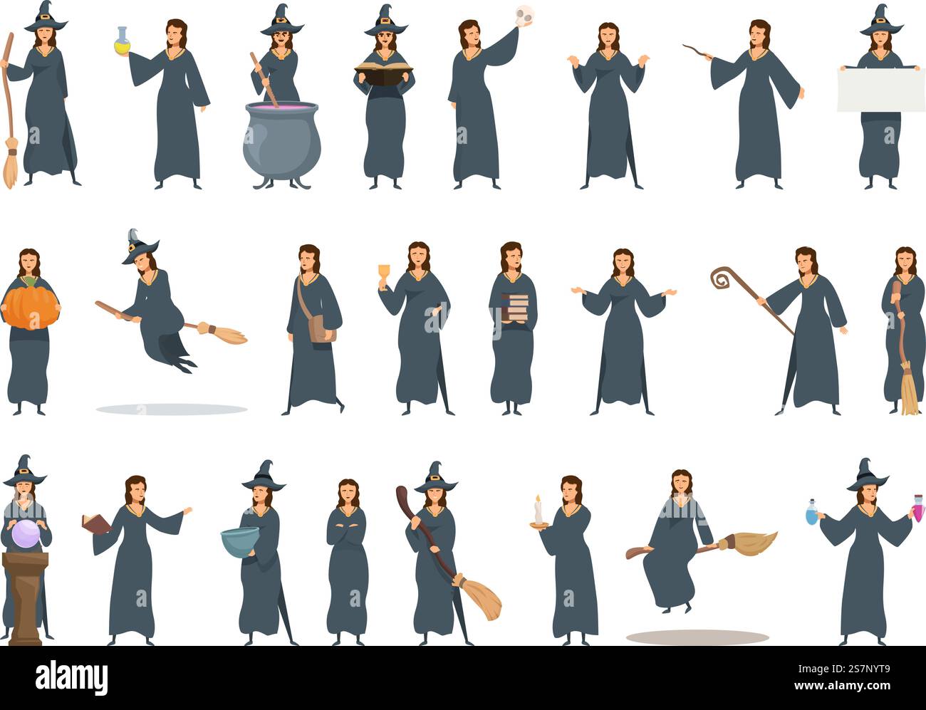 Witch icons set cartoon vector. Woman costume. Magician potion. Witch ...