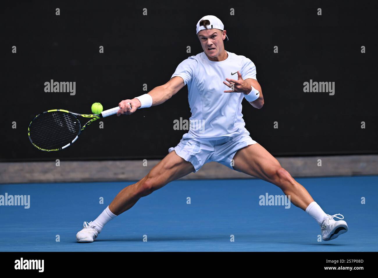 Melbourne, Australia. 20th Jan, 2025. Holger Rune of Denmark in action during his round 4 match ...