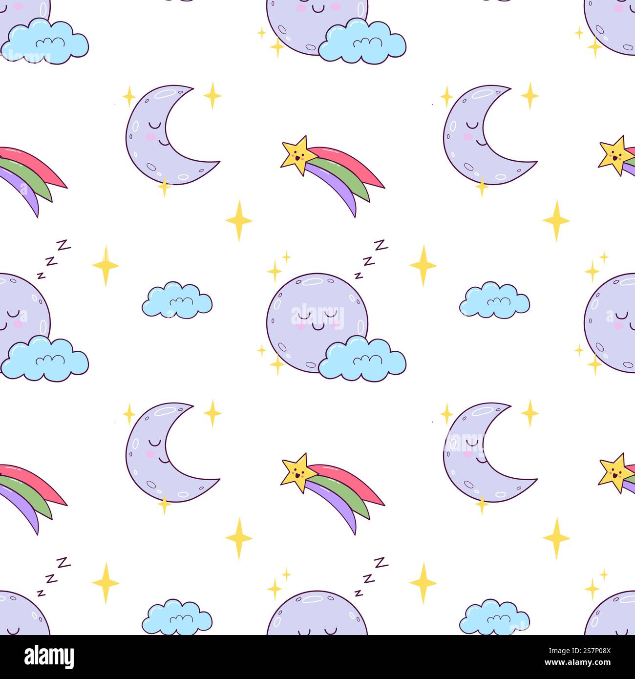 seamless pattern of cute children weather characters on white ...