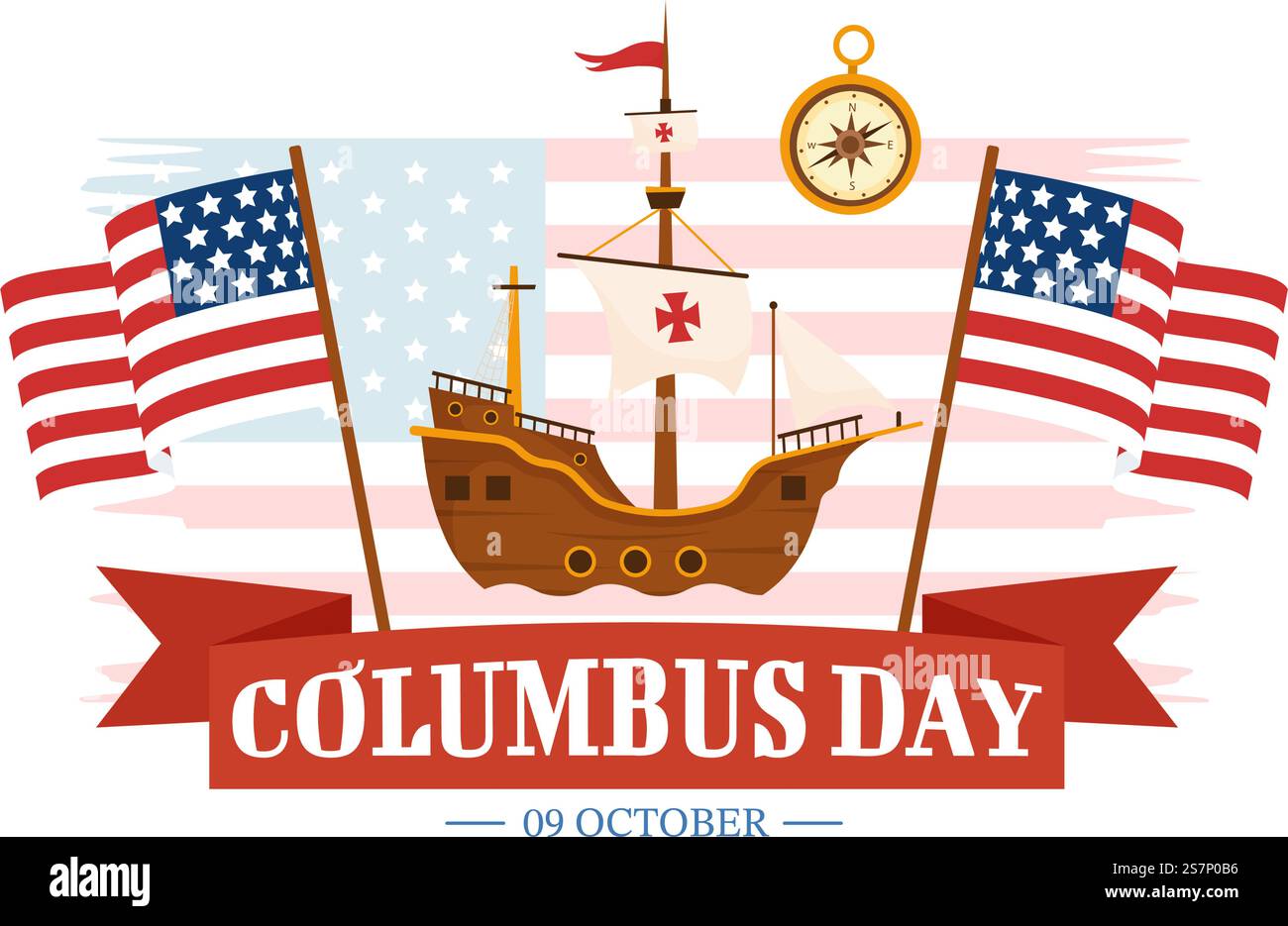 Happy Columbus Day Vector Illustration of National Usa Holiday with ...