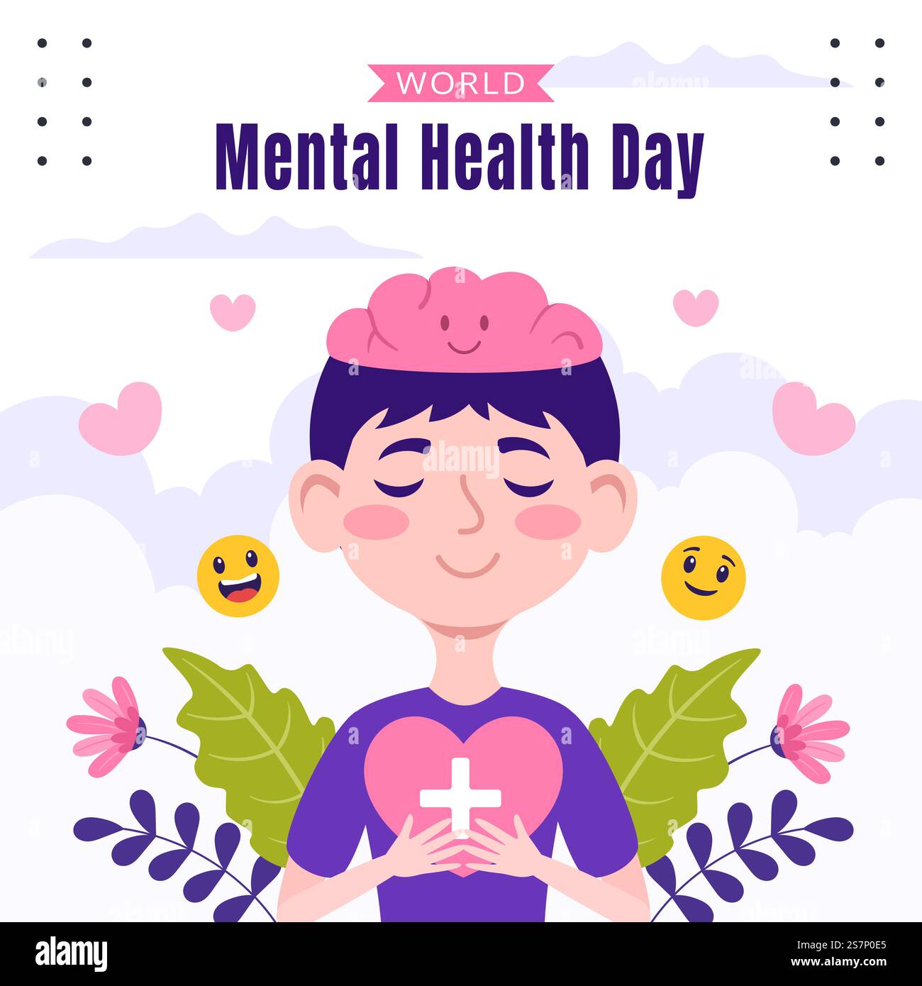Mental Health Day Social Media Illustration Flat Cartoon Hand Drawn ...