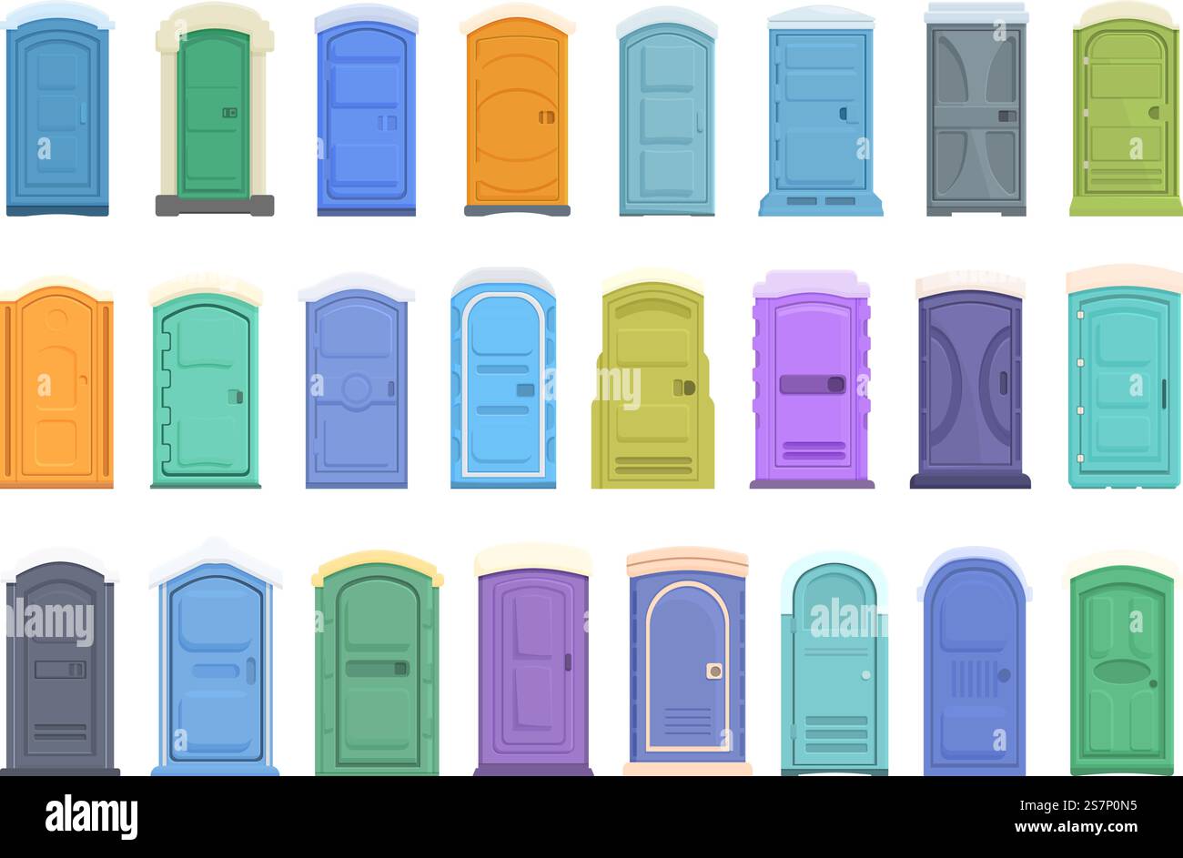 Portable toilet icons set cartoon vector. Wc potty. Public water ...