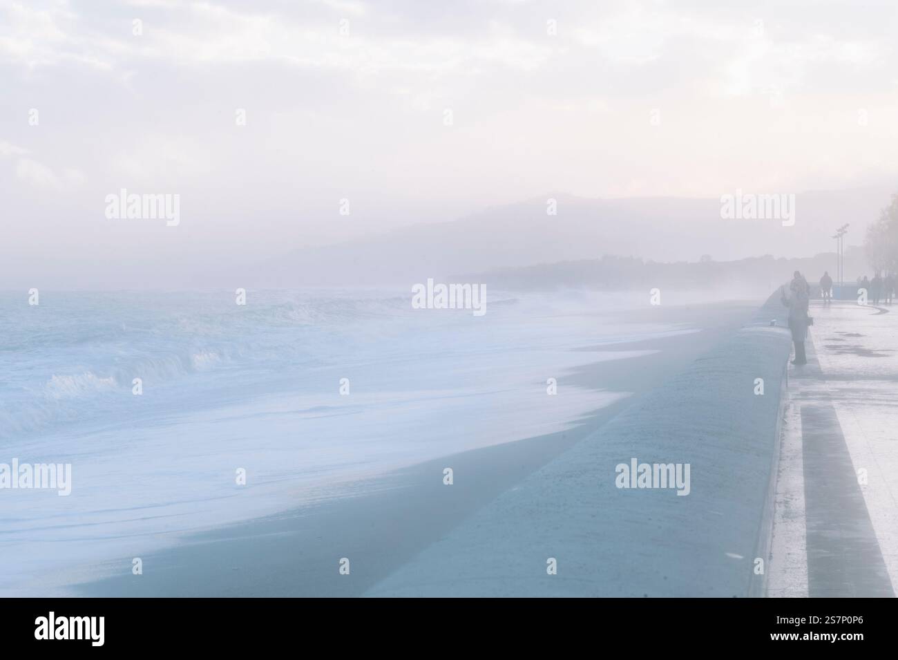 A thick mist seen on the coastline. The Afro-Mediterranean cyclone ...
