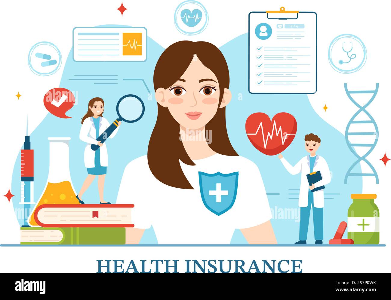 Health Insurance Vector Illustration with Medical Document Form for ...