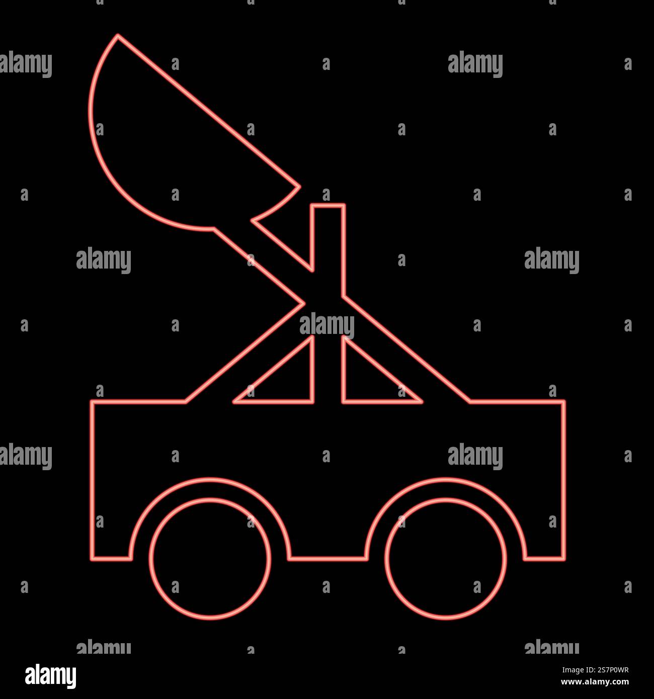 Neon catapult medieval siege ejection seat red color vector ...