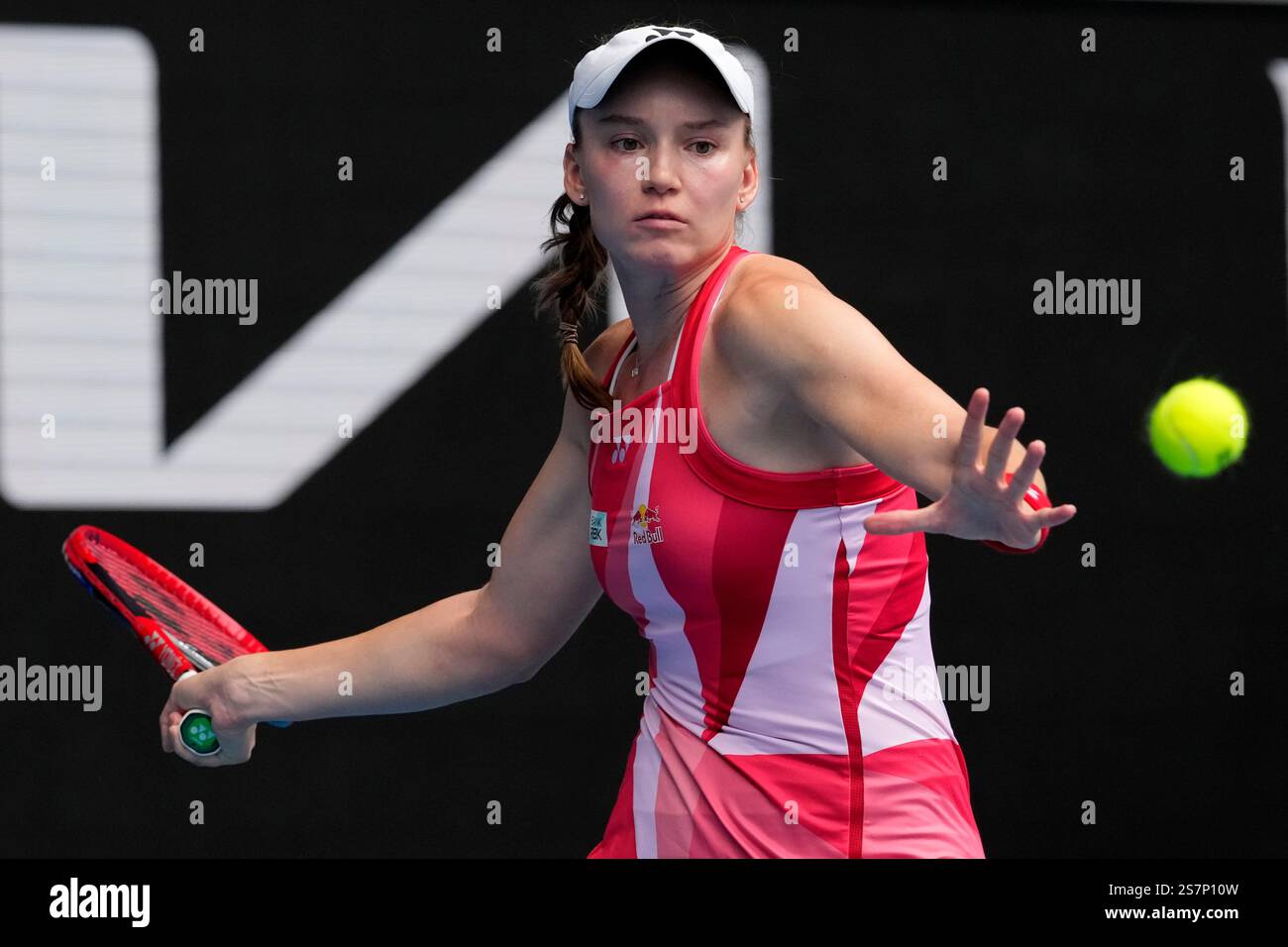 Elena Rybakina of Kazakhstan plays a forehand return to Madison Keys of ...