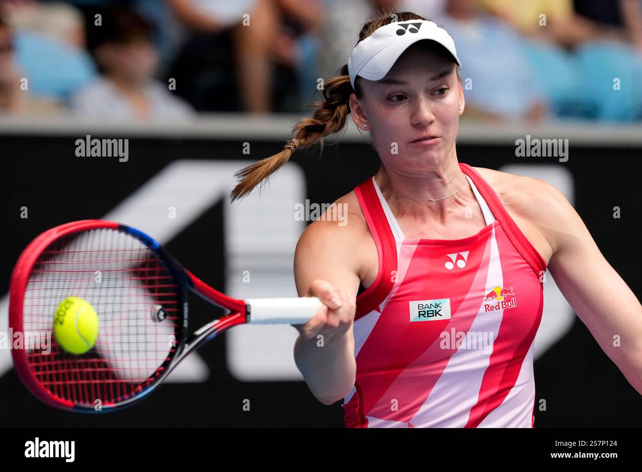 Elena Rybakina of Kazakhstan plays a forehand return to Madison Keys of ...