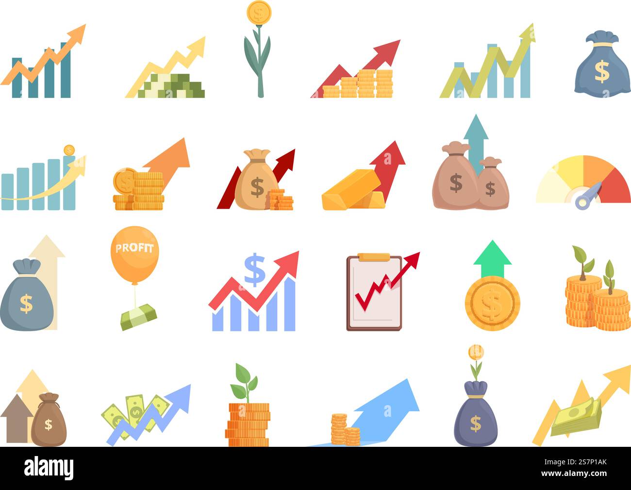 Profit icons set cartoon vector. Money invest. Trade income. Profit ...