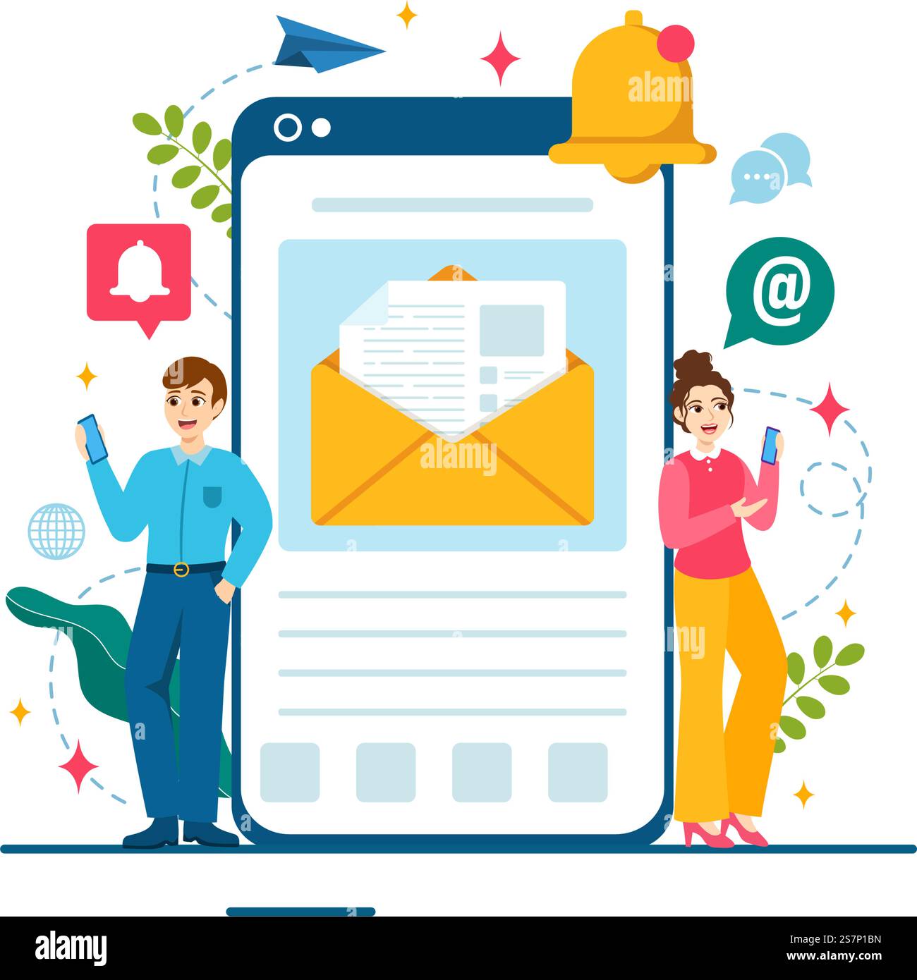 Email Newsletter Vector Illustration with Envelope, Electronic Mail ...
