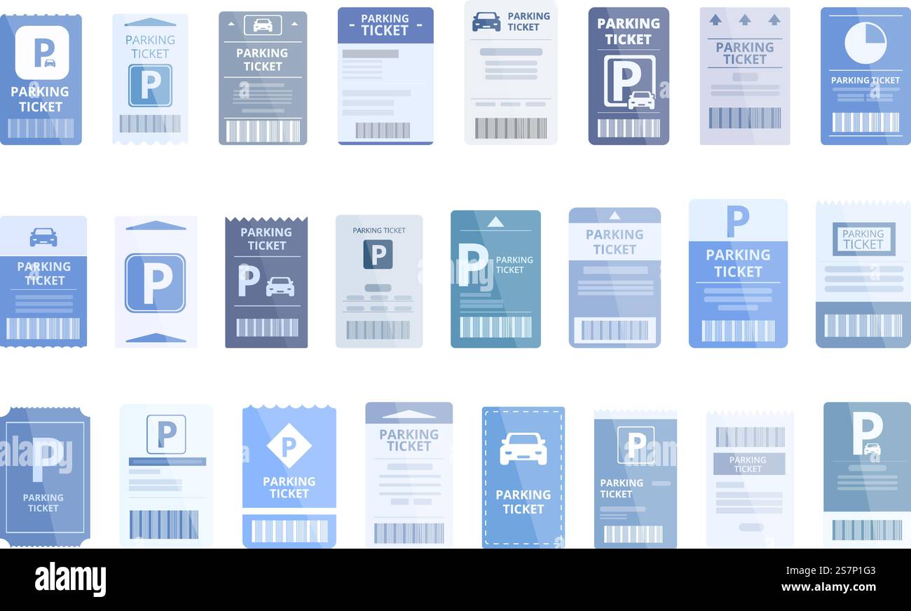 Parking ticket icons set cartoon vector. Car park. Pay lot. Parking ...
