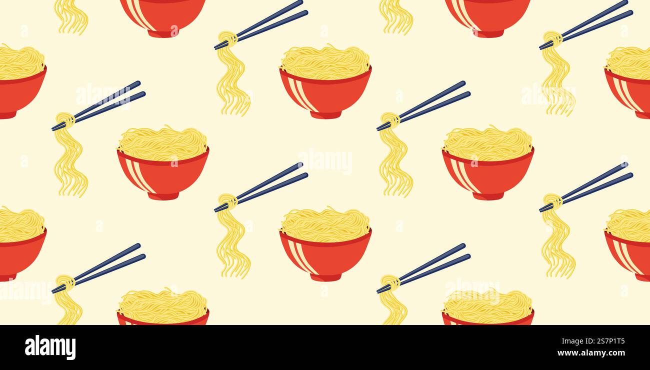 Pattern of Ramen Noodles and Chopsticks. Seamless pattern of ramen ...