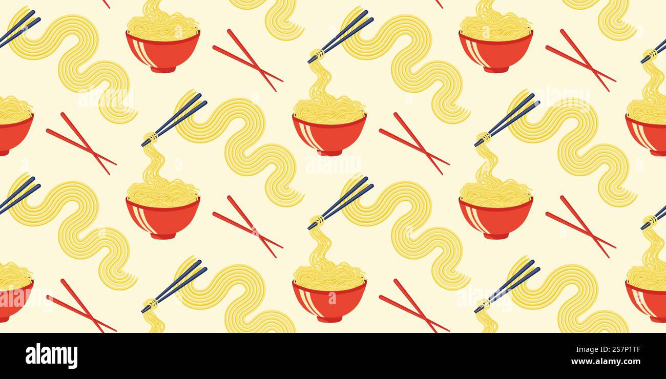 Pattern of Bowl Noodles and Chopsticks. Seamless pattern of ramen ...