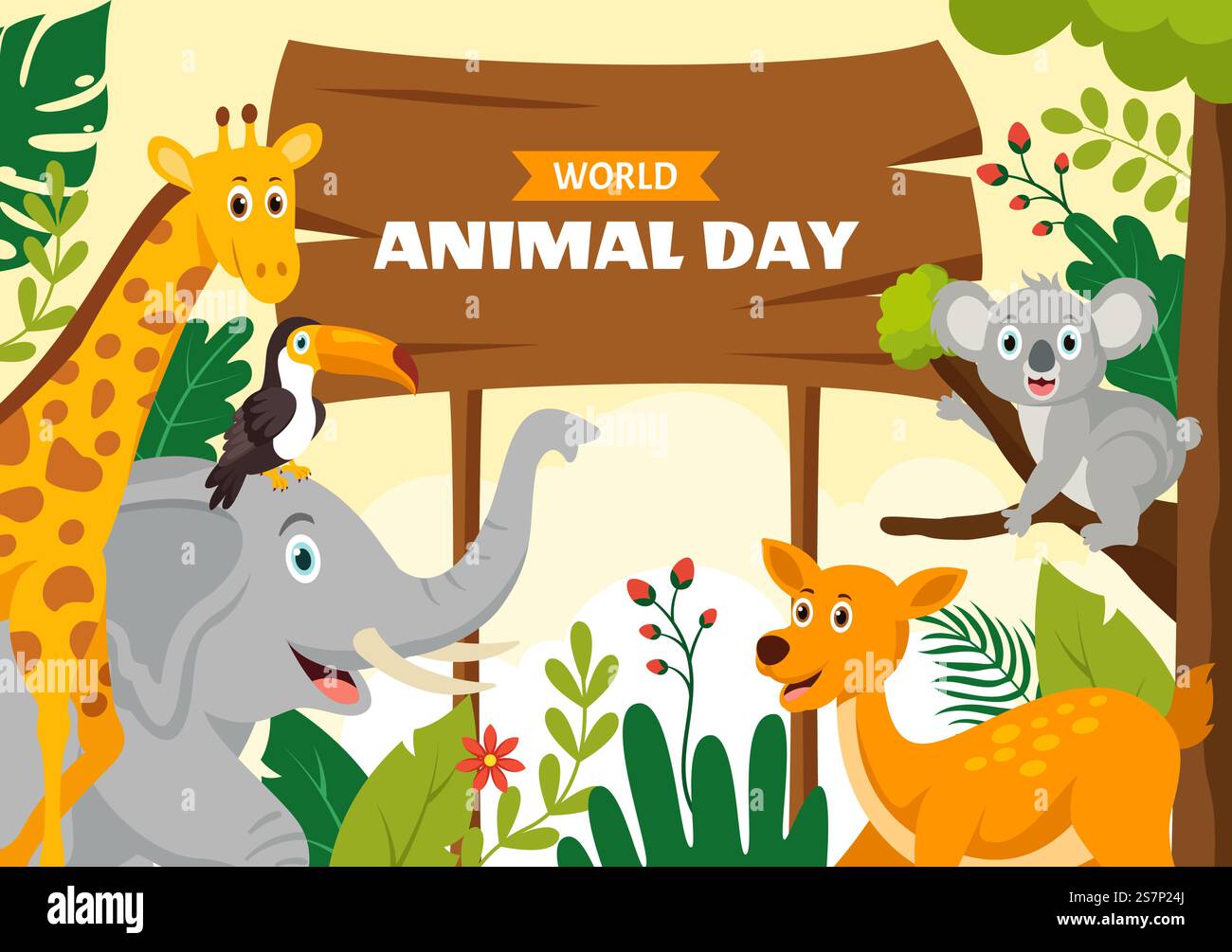 World Animal Day Social Media Background Flat Cartoon Hand Drawn ...