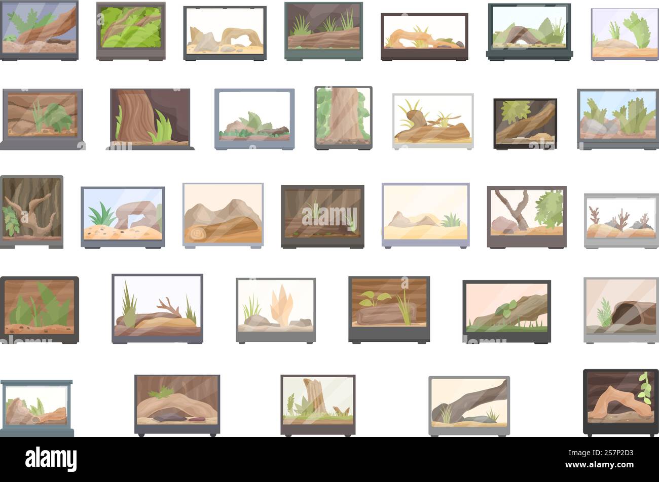 Reptile Terrarium icons set cartoon vector. Animal plant. Tropical ...