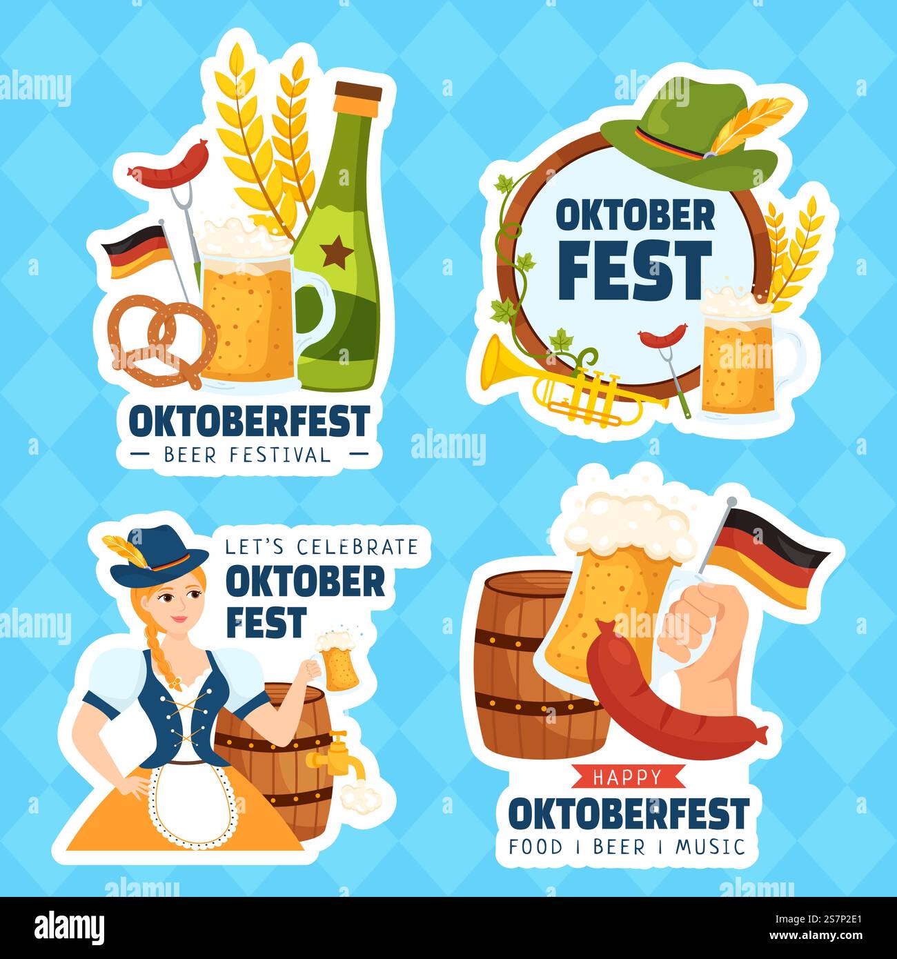 Oktoberfest Beer Festival Label Flat Cartoon Hand Drawn Templates ...