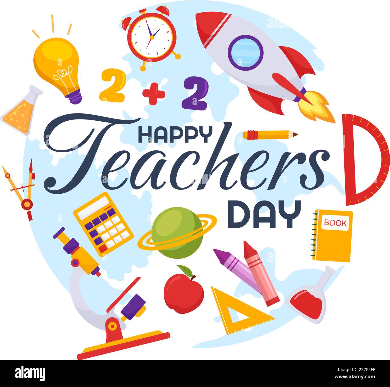 Happy Teacher’s Day Vector Illustration with School Equipment Such as ...