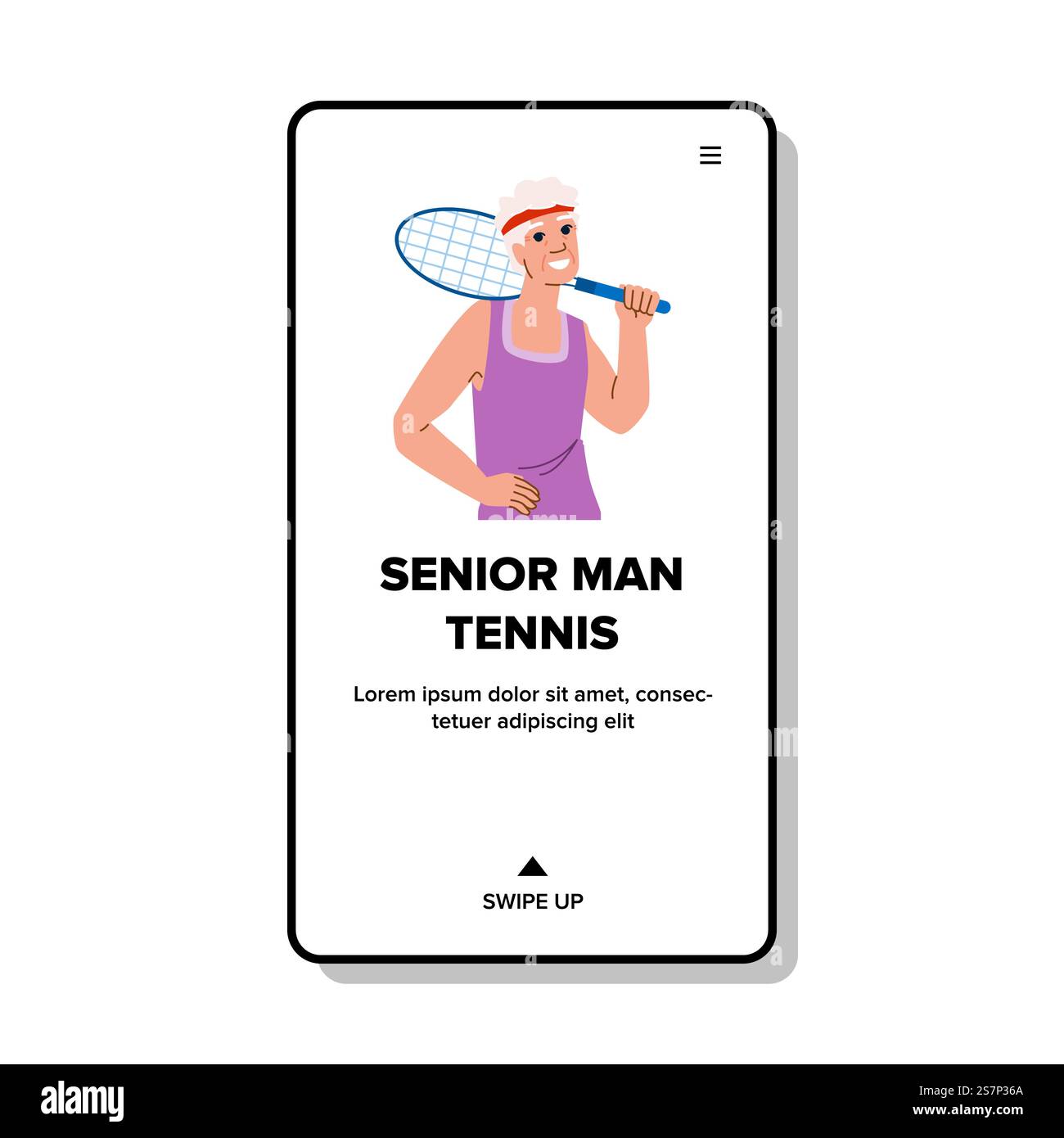 healthy senior man tennis vector. male happy, exercise active, elderly ...
