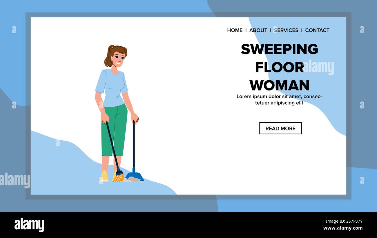house sweeping floor woman vector. clean girl, broom cleanup, housework ...