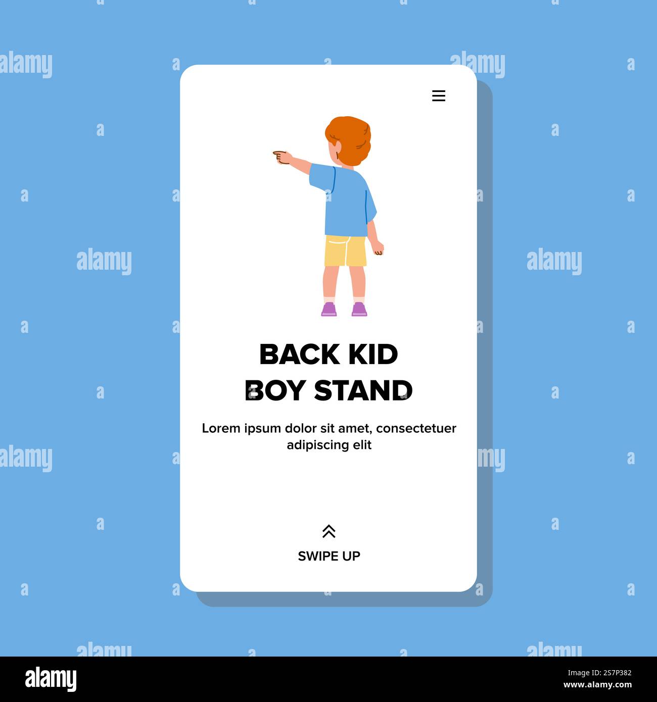 model back kid boy stand vector. view front, one male, shirt school ...
