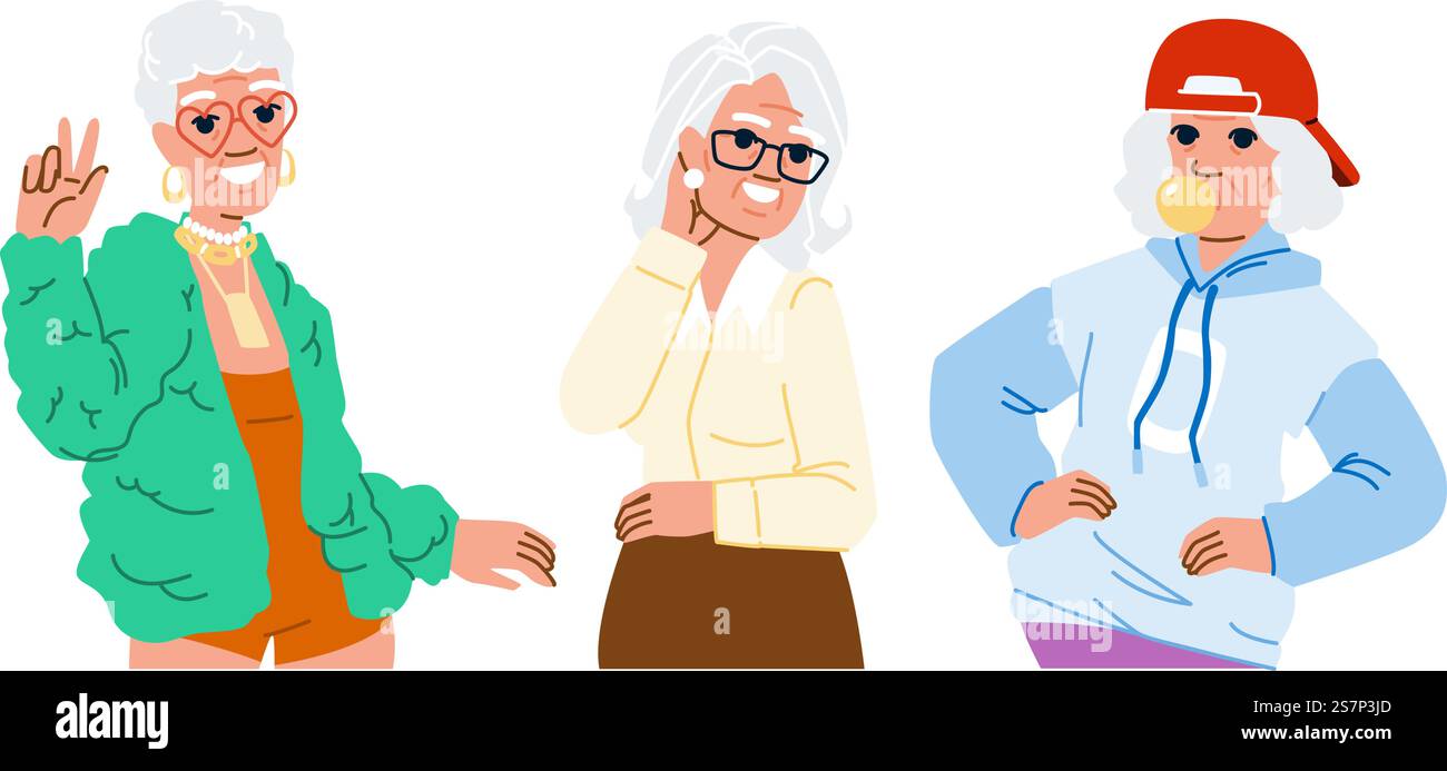 mature senior woman fashion vector. female old, happy elderly ...