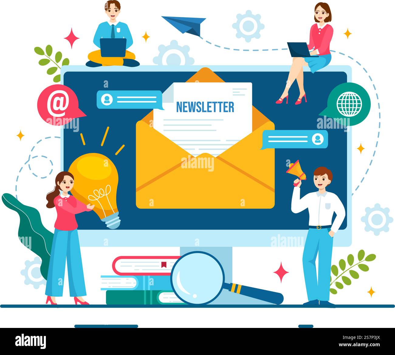 Email Newsletter Vector Illustration with Envelope, Electronic Mail ...