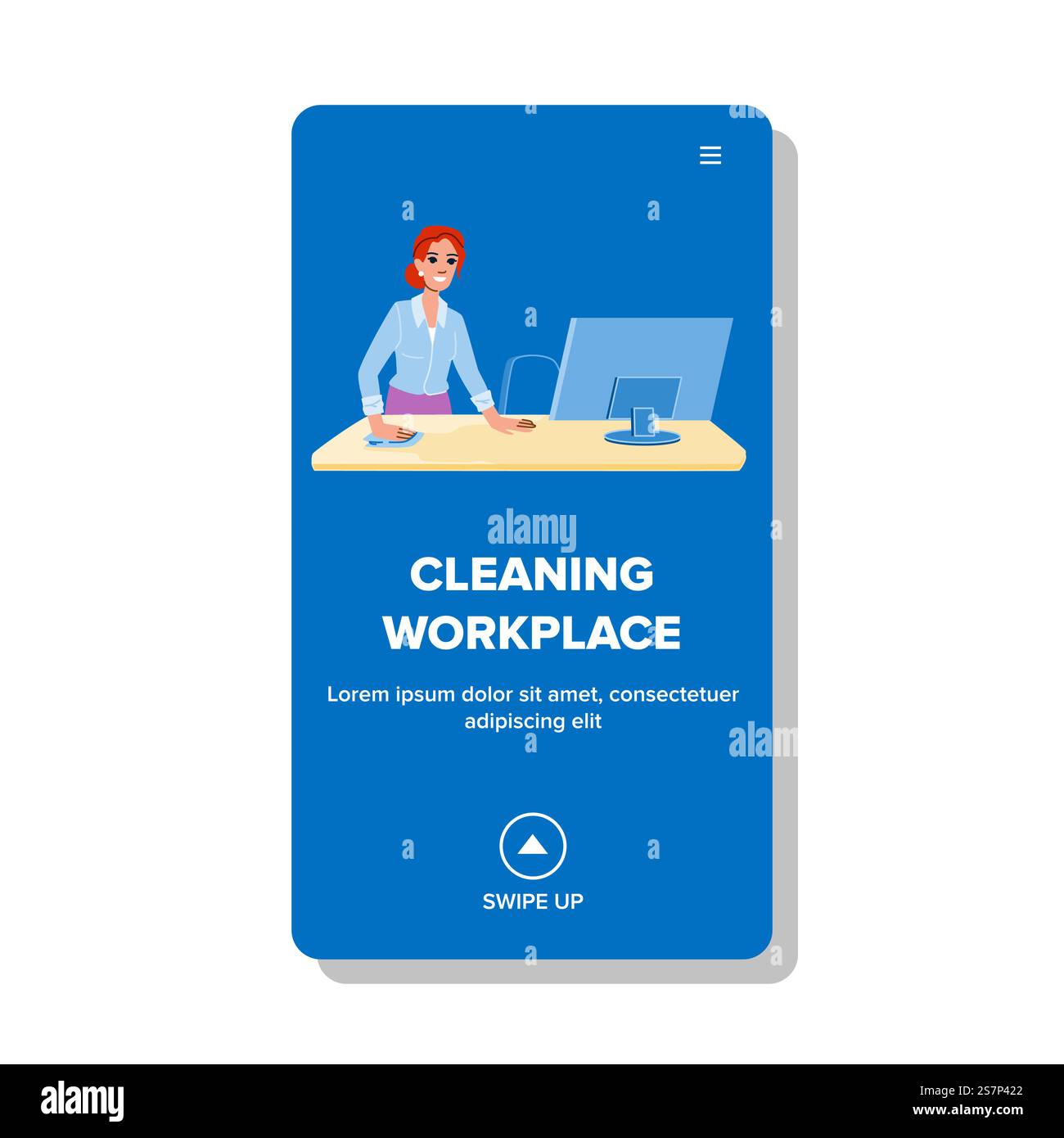 hygiene cleaning workplace vector. janitor cleaner, woman desk ...