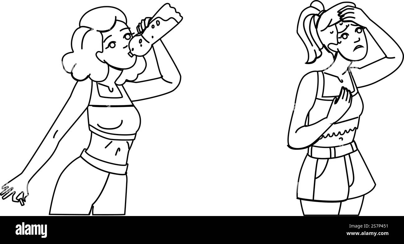 young dehydration people vector. summer person, temperature heat, water ...