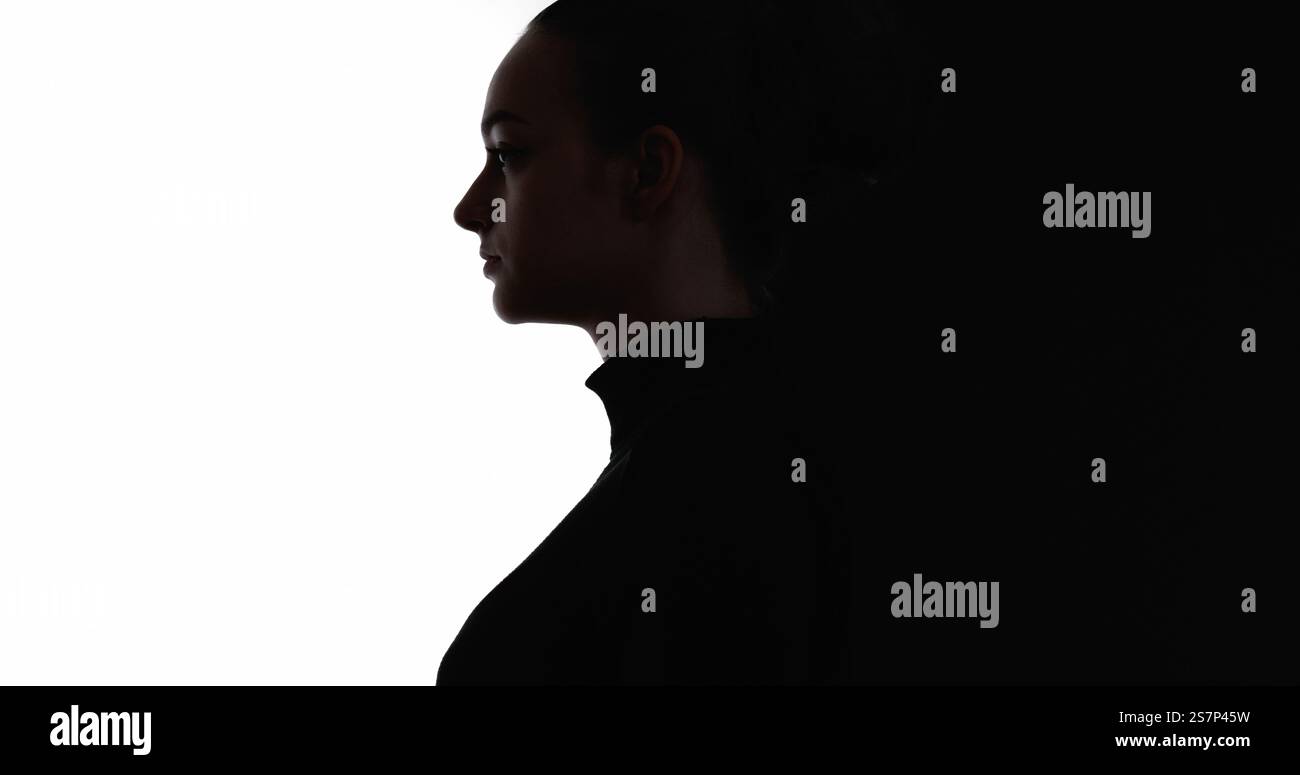 Female silhouette. Face contouring. Dark black contrast profile outline ...