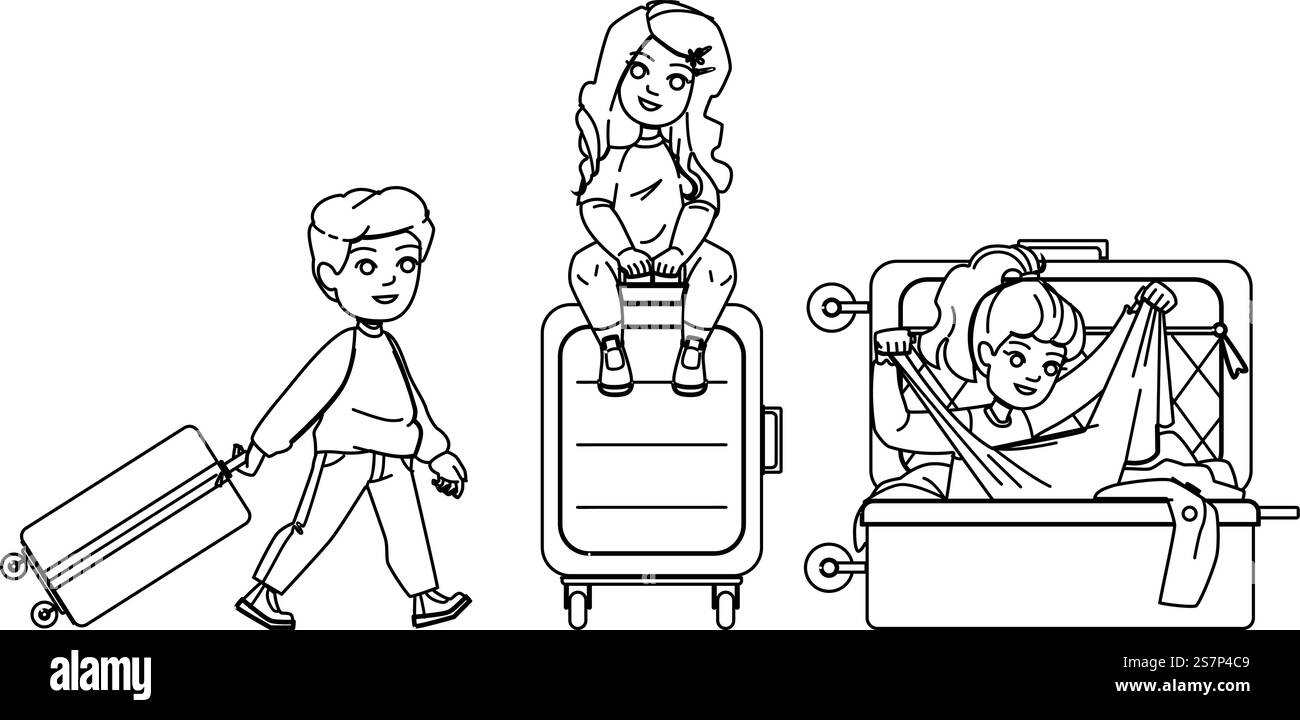 kid suitcase vector. child travel, dream happy, girl boy, fun pilot ...