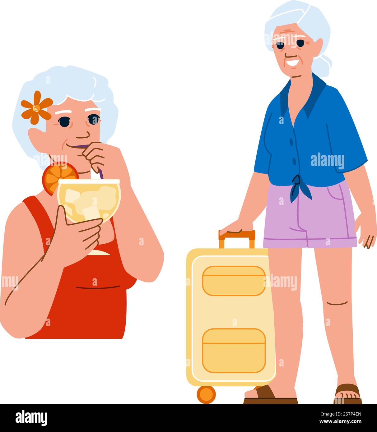 female senior woman vacation vector. summer beautiful, lifestyle old ...