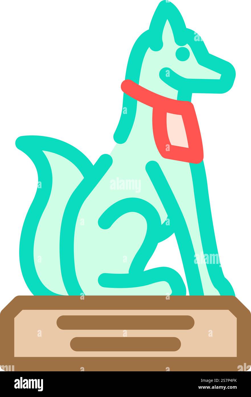 inari fox statue shintoism color icon vector. inari fox statue ...