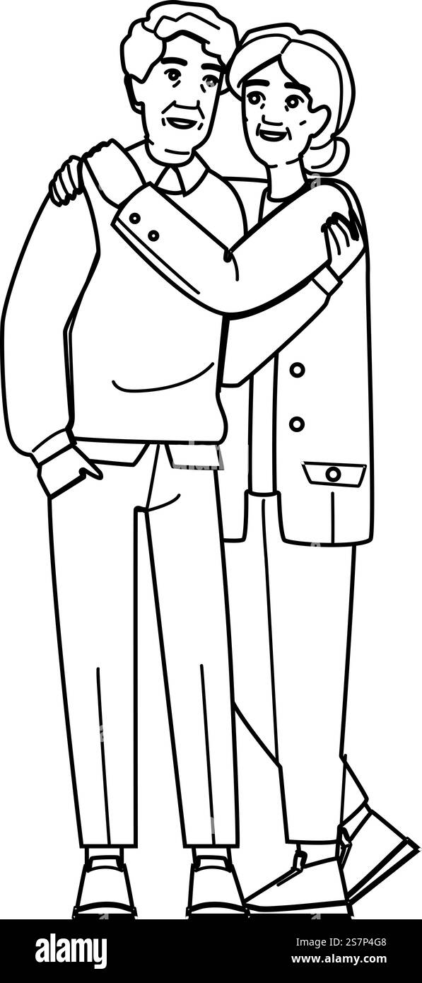 retirement senior couple hugging vector. male woman, person together ...